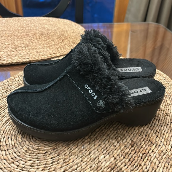 CROCS | Shoes | Crocs Black Suede Platform Clogs | Poshmark